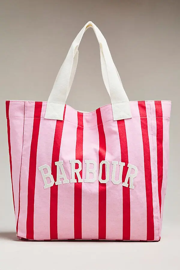 Barbour Emily Varsity Denim Tote - Pink Stripe