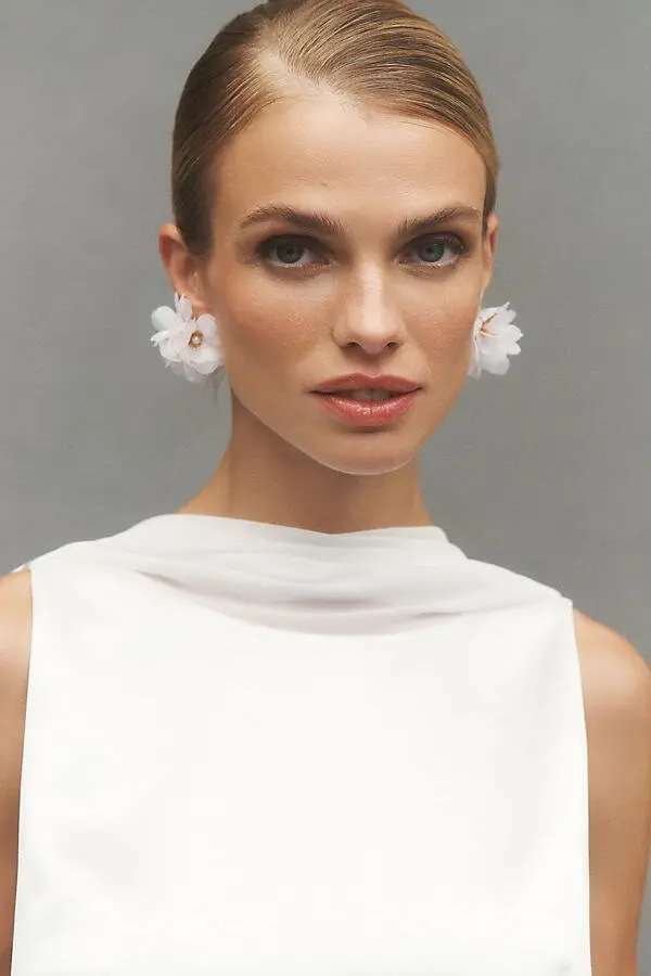 Anthropologie Floral Bloom Stud Earrings - White