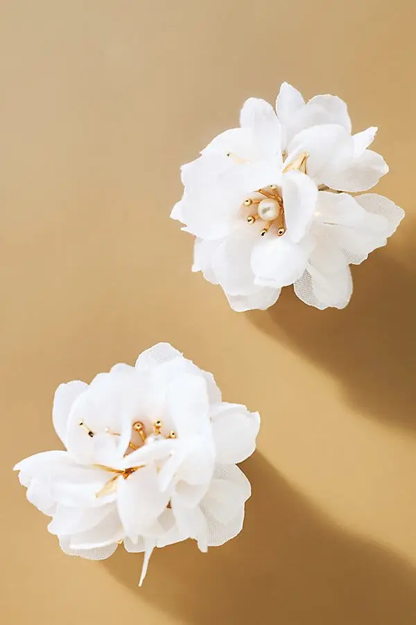 Anthropologie Floral Bloom Stud Earrings - White