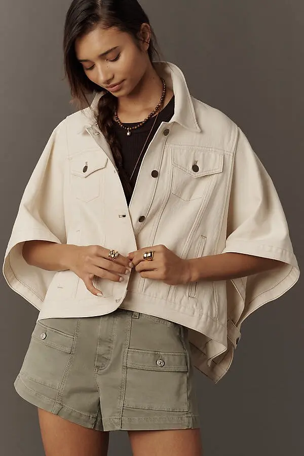 PILCRO Weston Cape Denim Jacket - Ivory