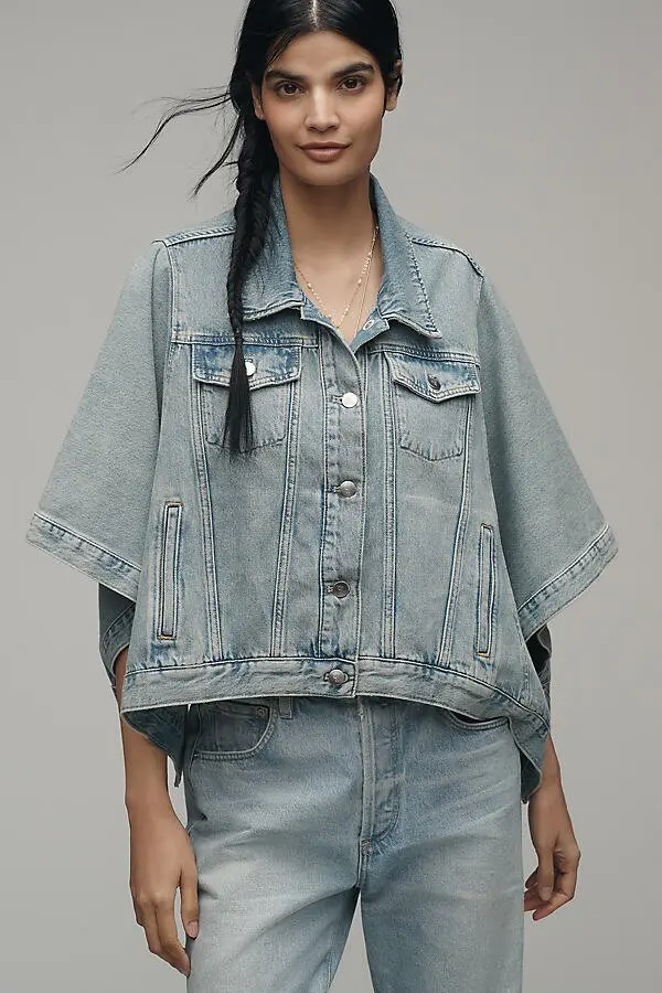 PILCRO The Weston Cape Denim Boyfriend Jacket - Light Denim
