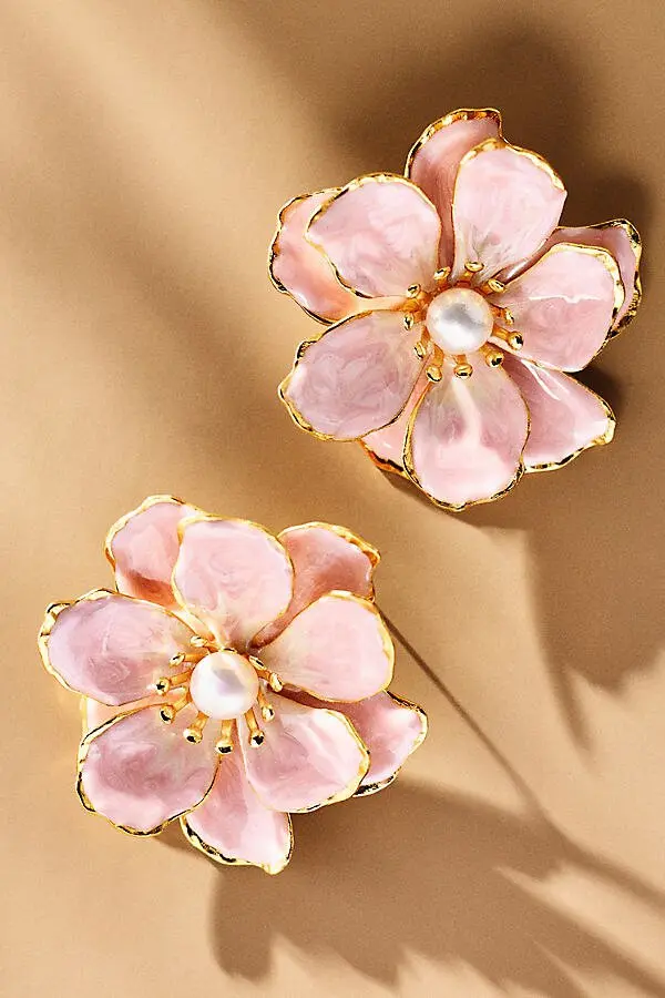 THE PINK REEF Handpainted Flower Earrings - Pink