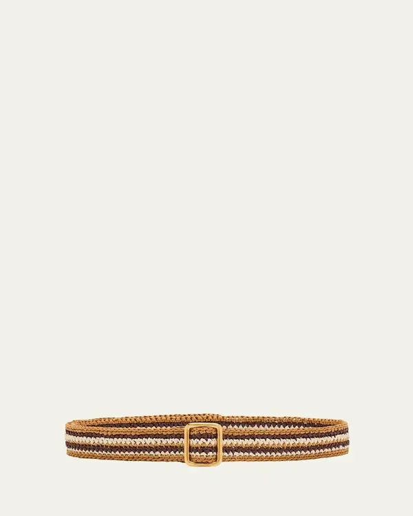 THE ROW Ara Striped Belt - Natural/dark Brown/i