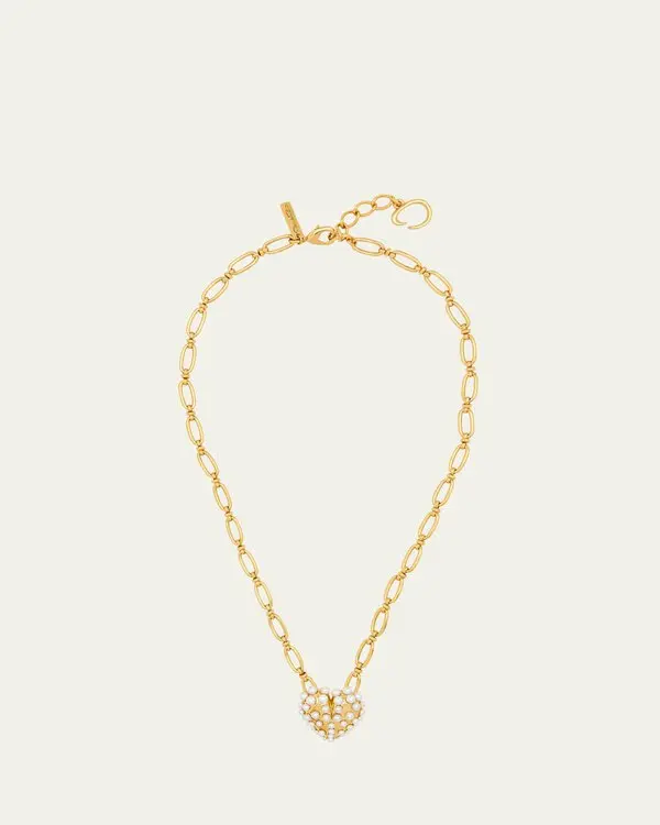 Oscar De La Renta Pearly-set Heart Pendant Necklace
