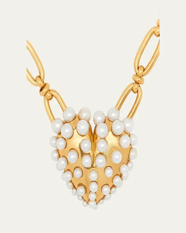Oscar De La Renta Pearly-set Heart Pendant Necklace