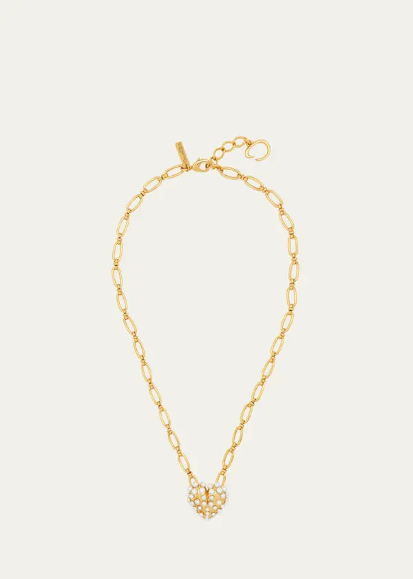 Oscar De La Renta Pearly-set Heart Pendant Necklace