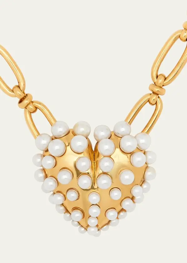 Oscar De La Renta Pearly-set Heart Pendant Necklace