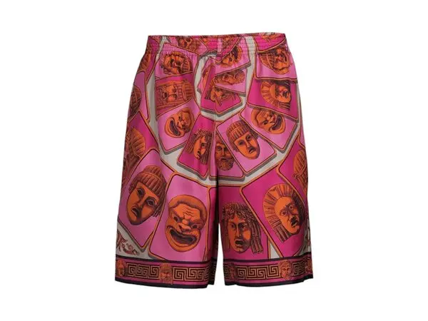 Versace Le Maschere Mask Silk Shorts - Pink/red
