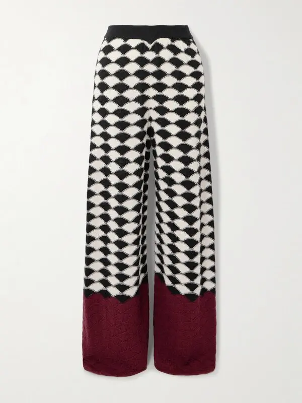 La DoubleJ Wool-jacquard Wide-leg Pants - White
