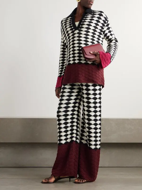 La DoubleJ Wool-jacquard Wide-leg Pants - White