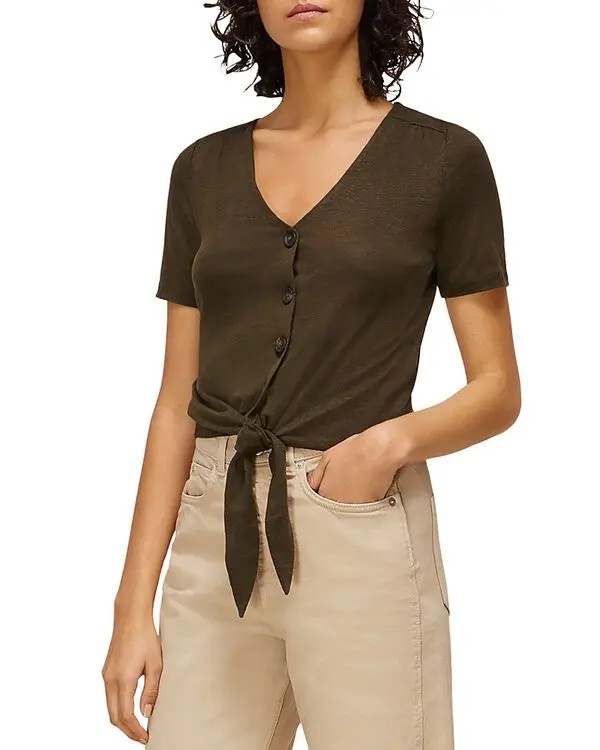 Whistles Linen Button Front Tie Top