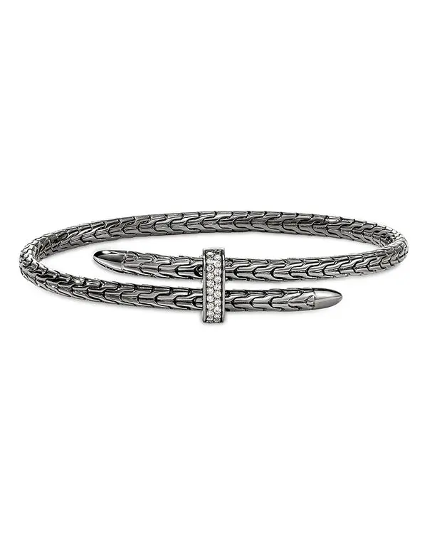 John Hardy Sterling Diamond Pave Spear Cuff Bracelet - Silver