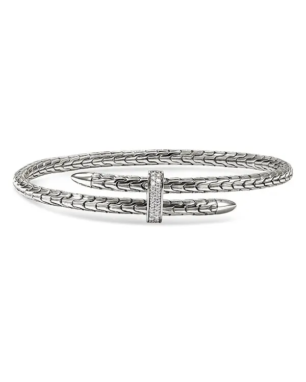 John Hardy Spear Diamond Pave Flex Cuff Bracelet - Silver