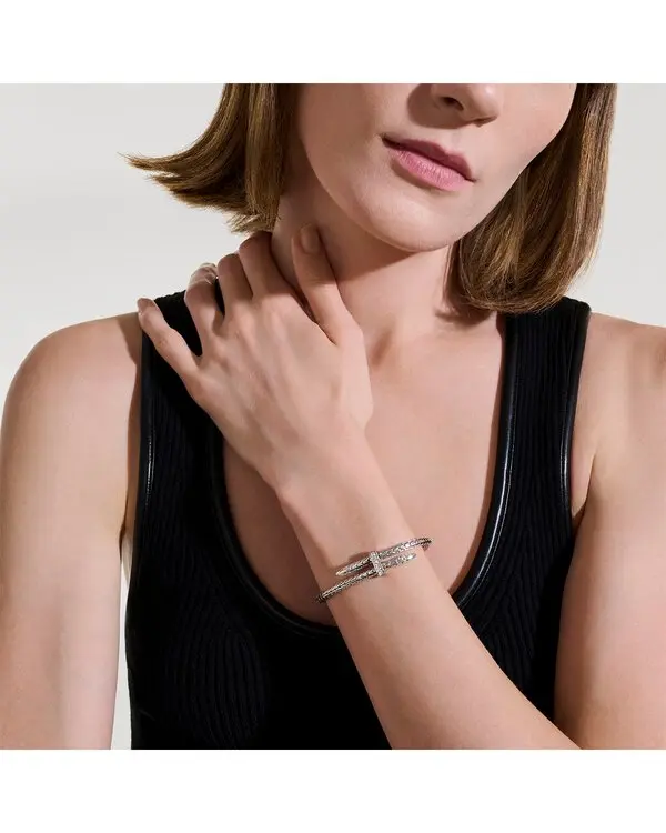 John Hardy Spear Diamond Pave Flex Cuff Bracelet - Silver