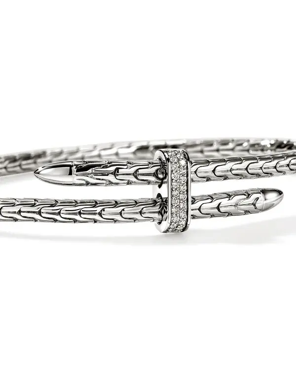 John Hardy Spear Diamond Pave Flex Cuff Bracelet - Silver