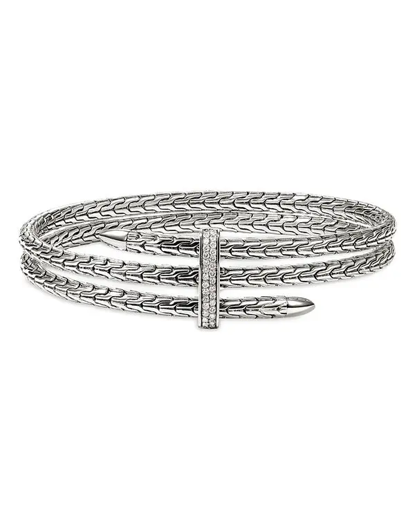 John Hardy Sterling Spear Diamond Pave Cuff Bracelet - Silver