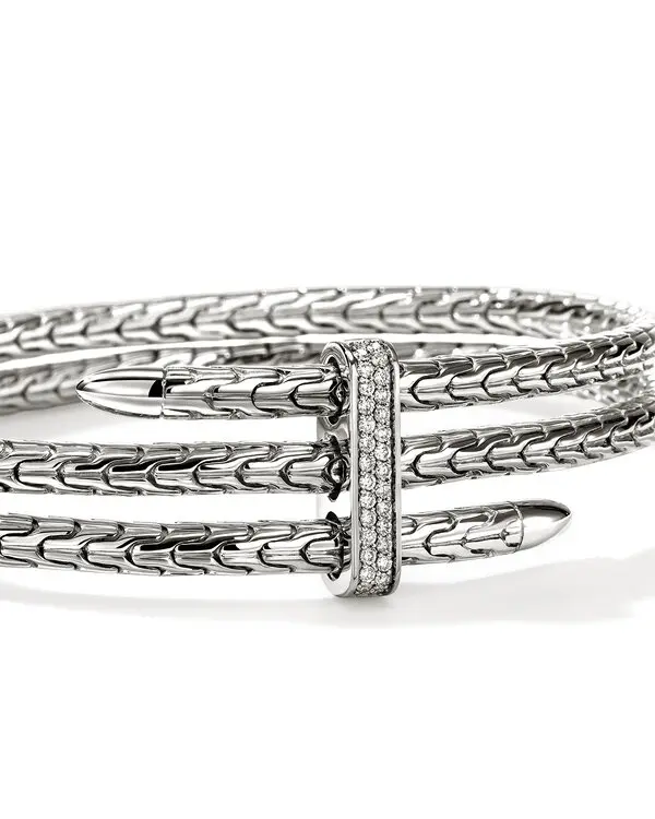 John Hardy Sterling Spear Diamond Pave Cuff Bracelet - Silver
