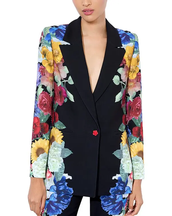 Alice + Olivia Denny Slim Notch Collar Jacket - Black Floral