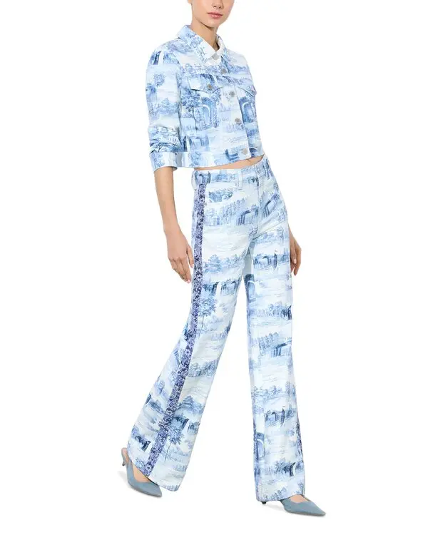 Alice + Olivia Chloe Boxy Cropped Jacket - Blue Multi