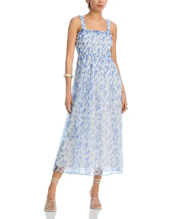 Aqua Floral Lace Midi Dress In White/Blue - 71% Off | Editorialist