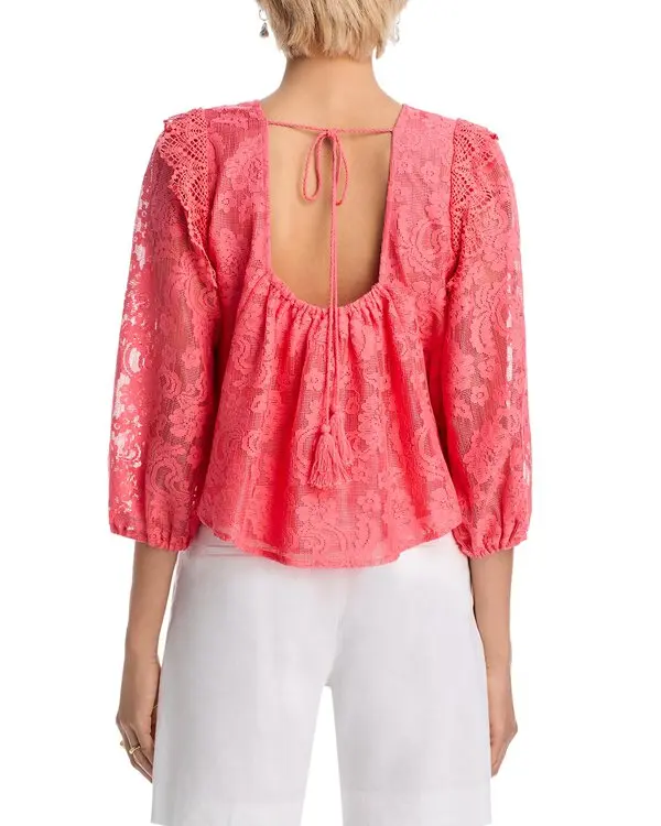 Aqua Lace Ruffle Blouse - Coral