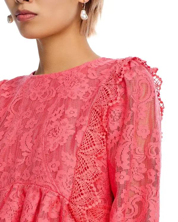Aqua Lace Ruffle Blouse - Coral