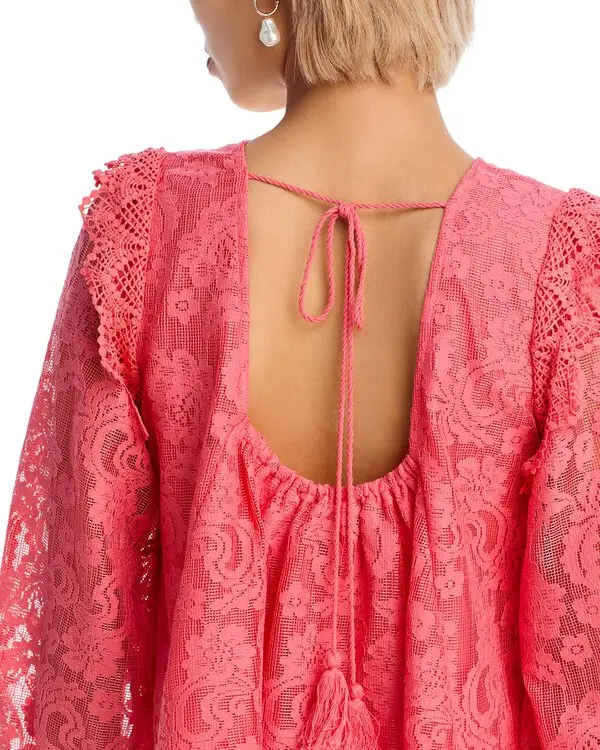 Aqua Lace Ruffle Blouse - Coral