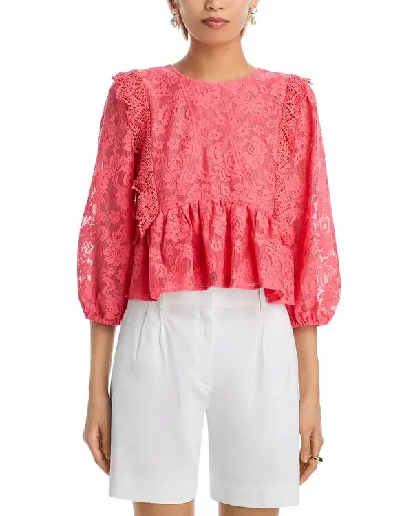 Aqua Lace Ruffle Blouse - Coral