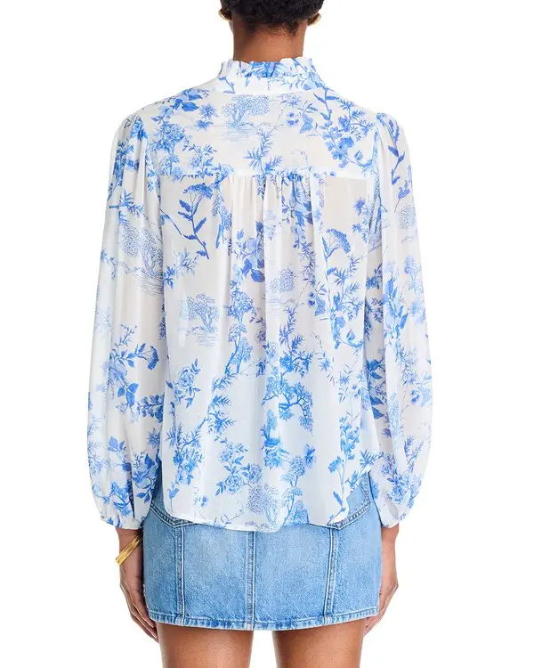 Aqua Toile Ruffle Blouse