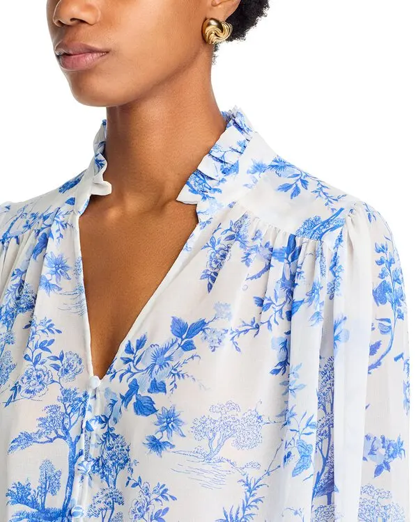 Aqua Toile Ruffle Blouse