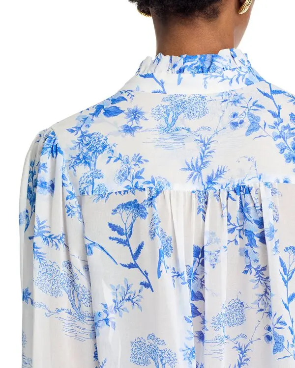 Aqua Toile Ruffle Blouse