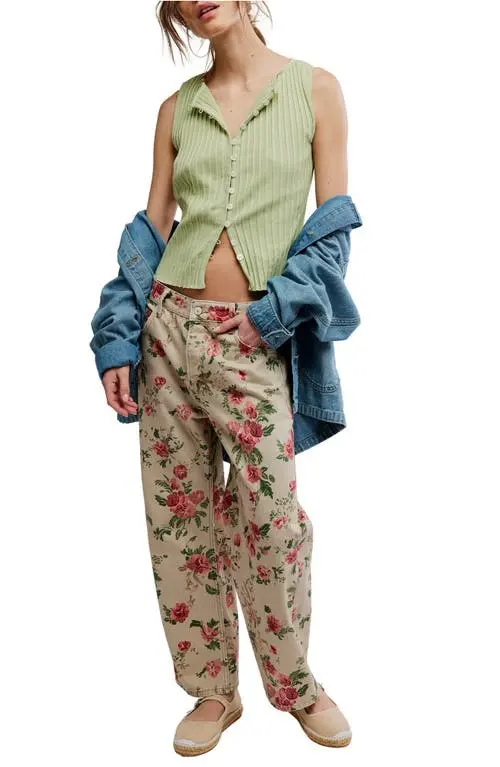 Free People Tilly Rib Button-up Top - Weeping Willow