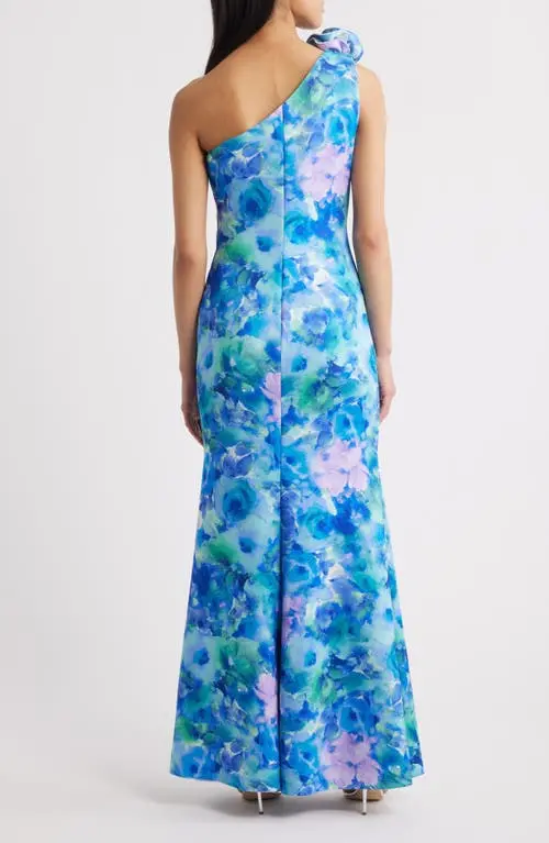 Eliza J Floral One-shoulder Mermaid Gown