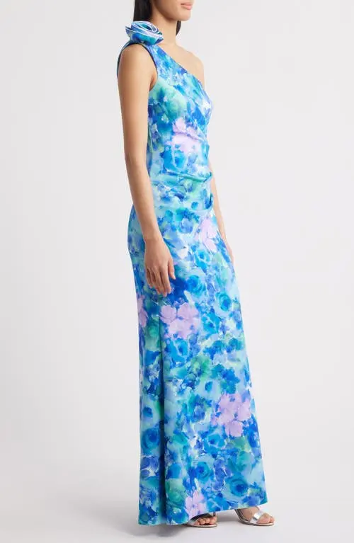 Eliza J Floral One-shoulder Mermaid Gown