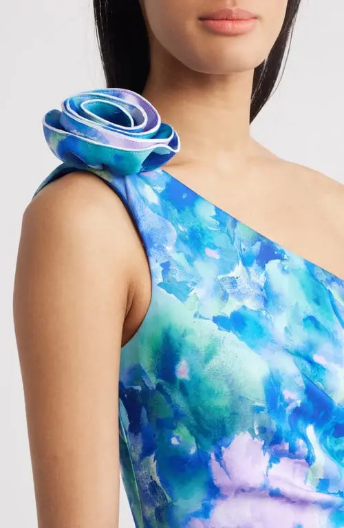 Eliza J Floral One-shoulder Mermaid Gown