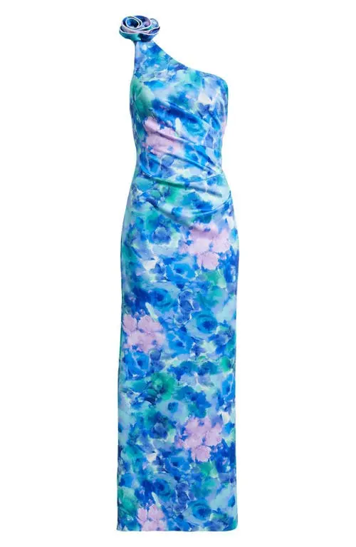 Eliza J Floral One-shoulder Mermaid Gown