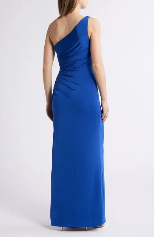 Vince Camuto Ruched Chain Detail One-Shoulder Gown - Cobalt - 70% Off