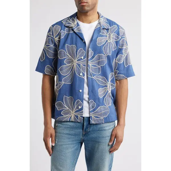 CORRIDOR Floral Appliqué Camp Shirt