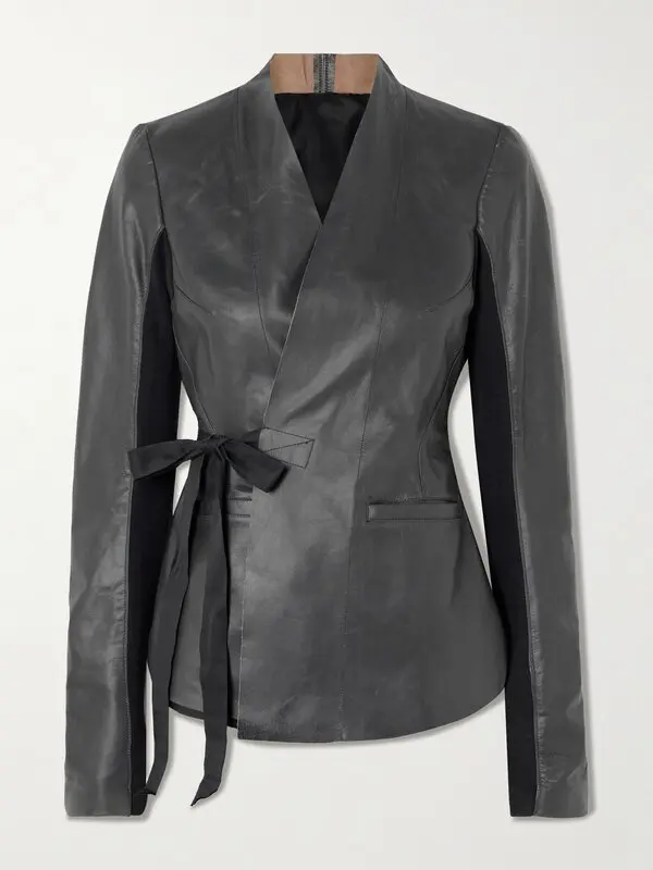 Rick Owens Hollywood Grosgrain-trimmed Leather Wrap Jacket - Black