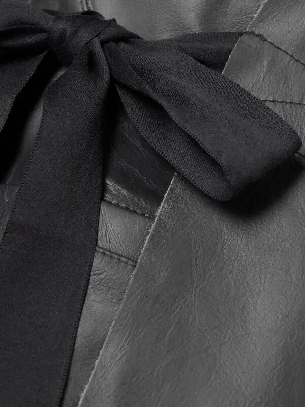 Rick Owens Hollywood Grosgrain-trimmed Leather Wrap Jacket - Black