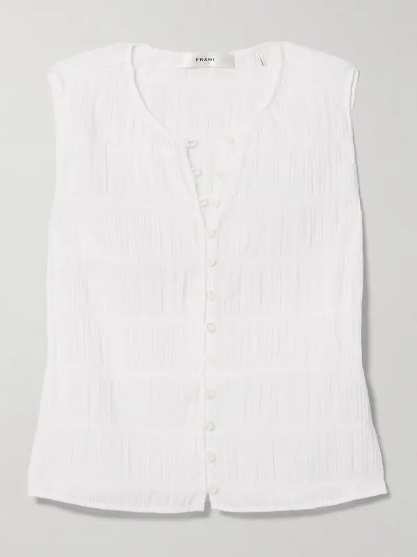 FRAME Shirred Cotton-blend Voile Tank - White