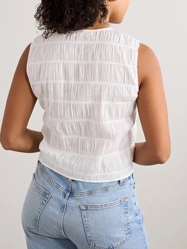 FRAME Shirred Cotton-blend Voile Tank - White