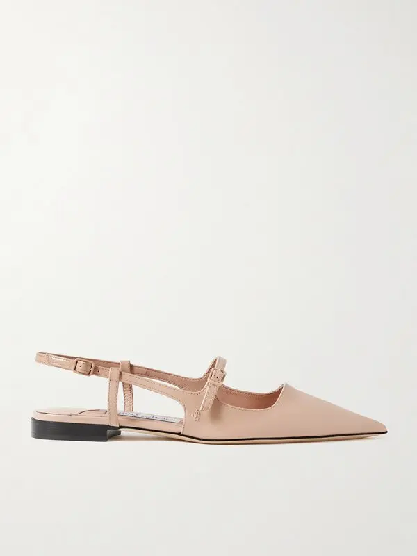JIMMY CHOO Didi Patent-leather Slingback Flats - Neutrals
