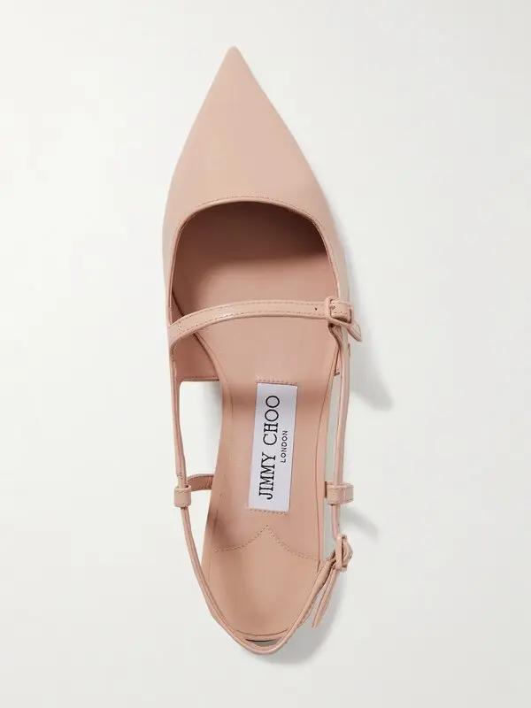 JIMMY CHOO Didi Patent-leather Slingback Flats - Neutrals