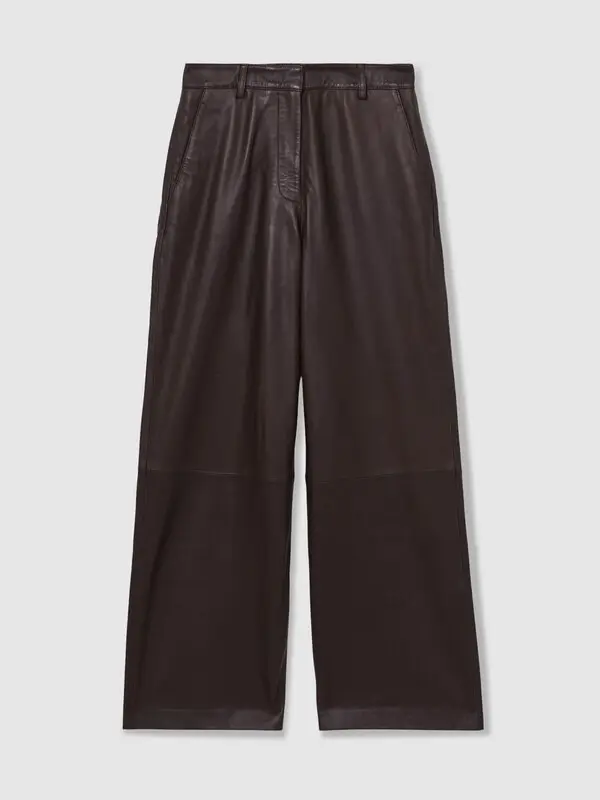 REISS Mercey Petite Leather Wide-leg Trousers