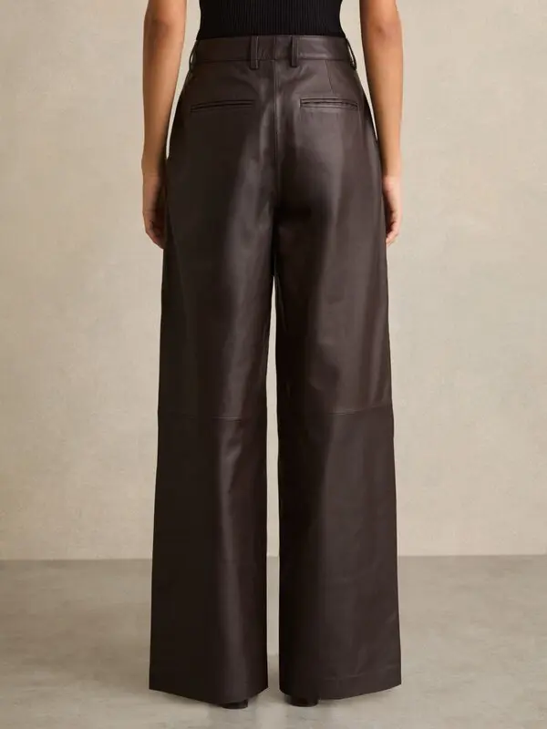 REISS Mercey Petite Leather Wide-leg Trousers