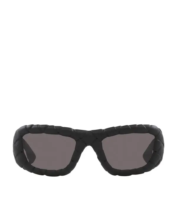 Bottega Veneta Bv1303s Intrecciato Rectangle Sunglasses - Black