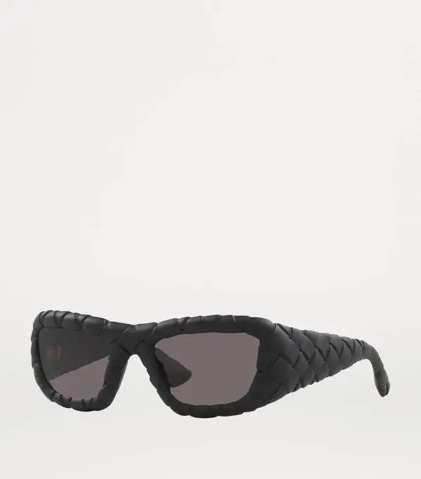 Bottega Veneta Bv1303s Intrecciato Rectangle Sunglasses - Black