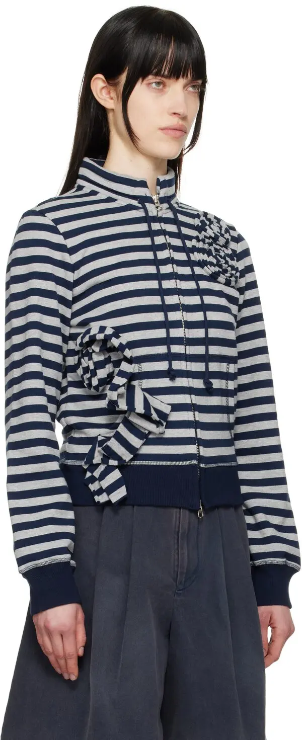 Open Yy Appliqué Zip-Up Sweatshirt In Navy - 30% Off | Editorialist