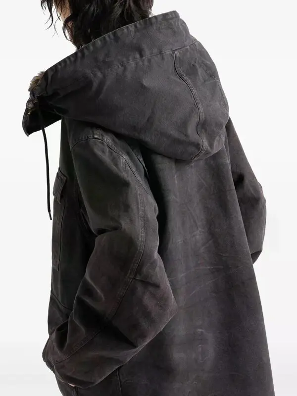 Prada Canvas Coat With Shearling Lined Hood